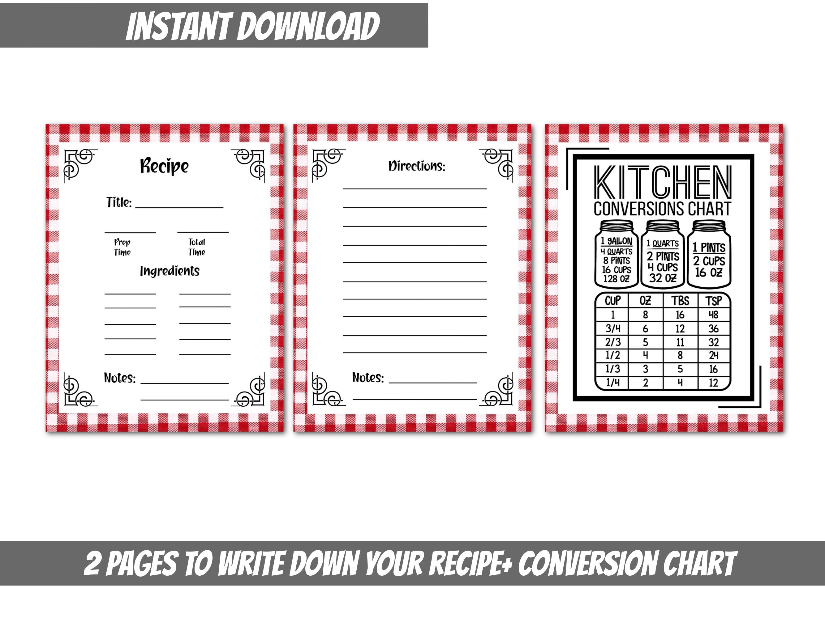 PRINTABLE Blank Recipe Sheet Gingham Classic Printable Recipe Cooking ...