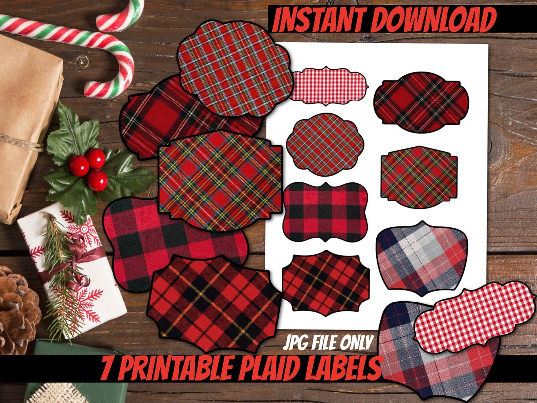 PRINTABLE Red Plaid Christmas Labels Bundle-christmas Images for Making ...