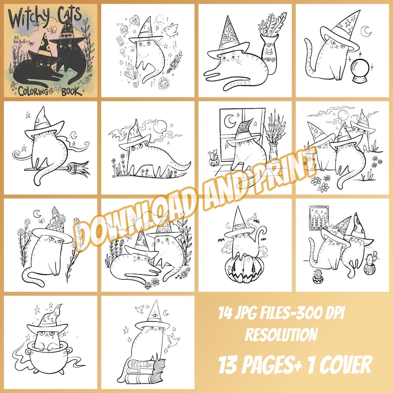 PRINTABLE Witchy Cats Coloring Book Spooky Cats Coloring Book Digital ...