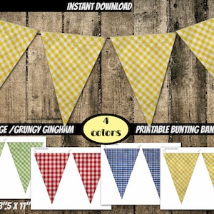 PRINTABLE Vintage Grungy Gingham Pennant Bunting Banner Digital ...