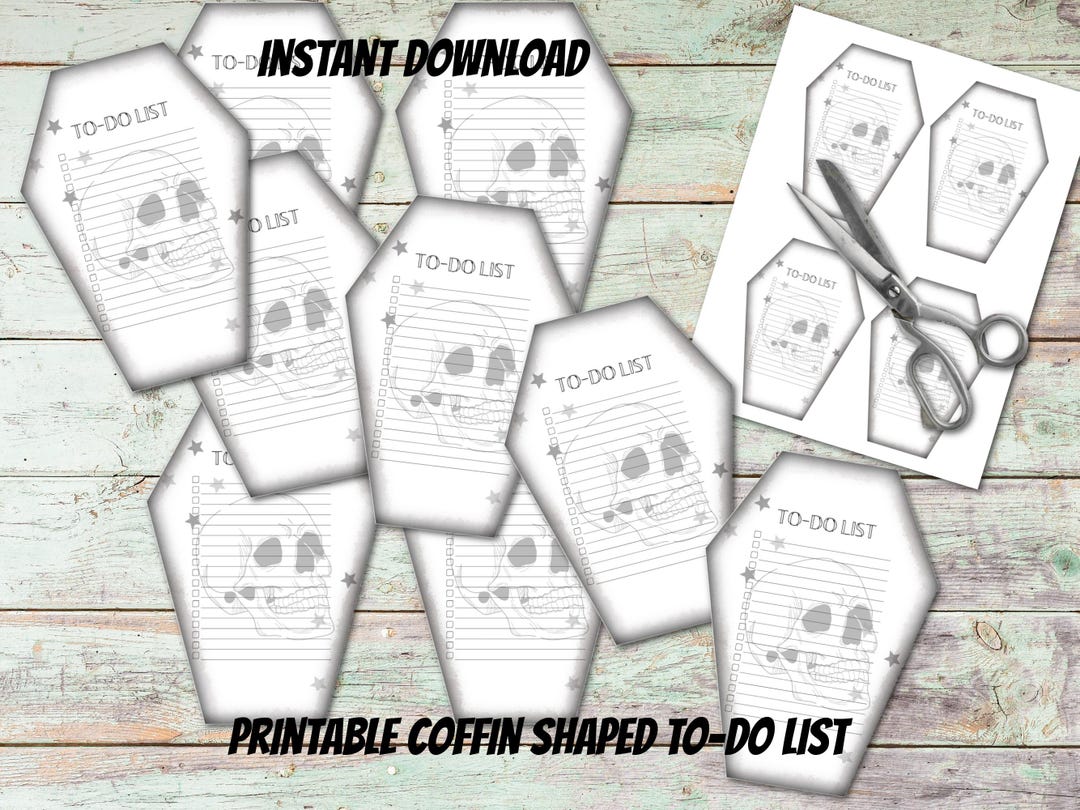 PRINTABLE Coffin Digital Memo Cards Sheet Skull to Do List Lined Note ...