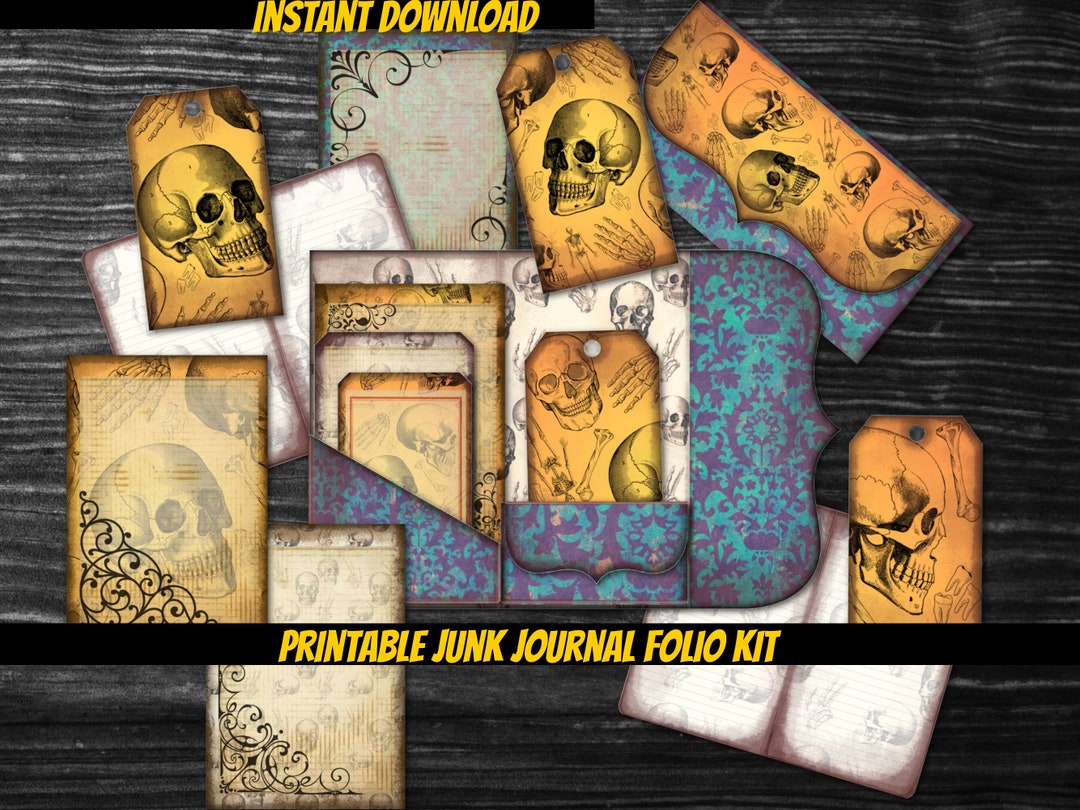 PRINTABLE Colorful Skull Junk Journal Skull Folder-halloween Printable ...
