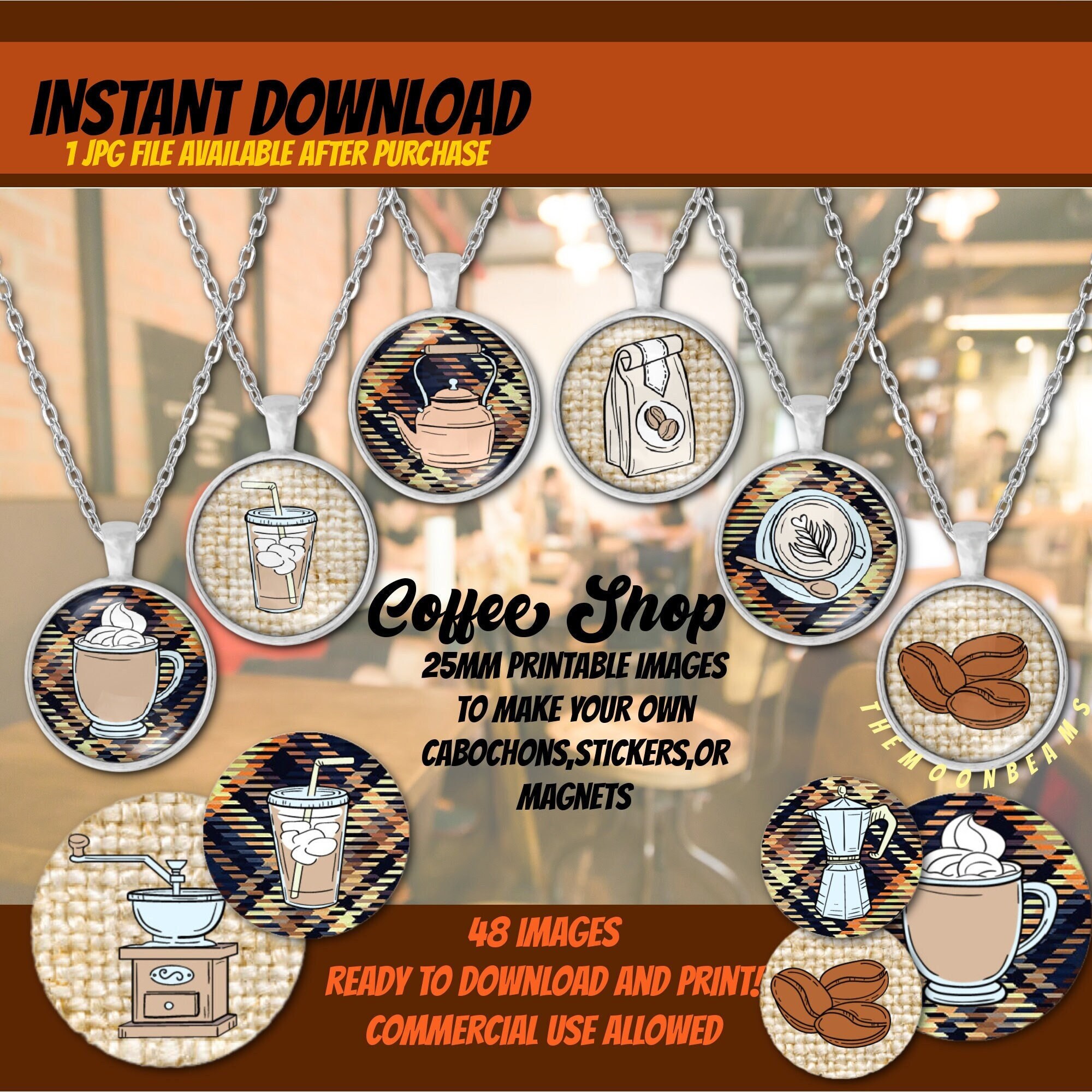 PRINTABLE Coffee Shop Round Images for Cabochon Making-coffee Circles ...