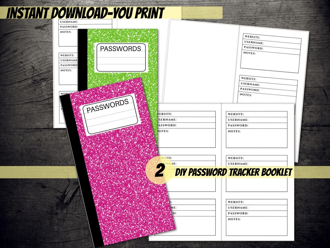 2 Printable Password Tracker Booklet Bright Colors Bundle Traveler ...