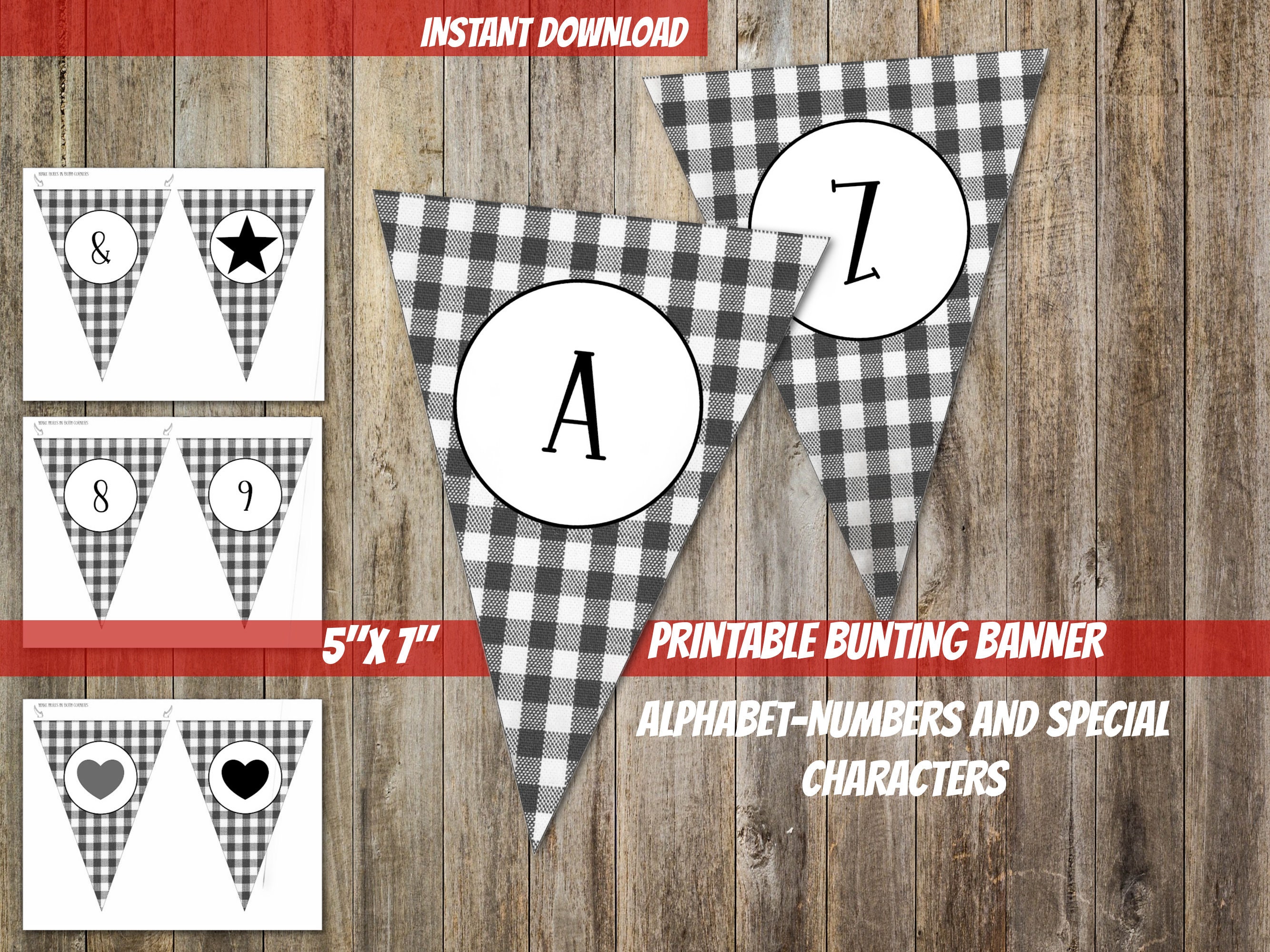 PRINTABLE Black and White Alphabet and Numbers Bunting Banner Ink Saver ...
