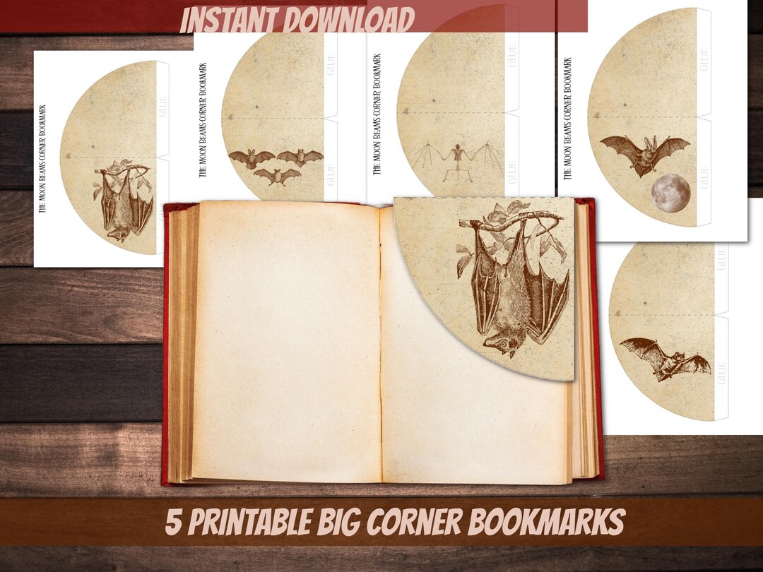 5 PRINTABLE Vintage Dark Academia Bat Corner Digital Bookmark Bundle ...