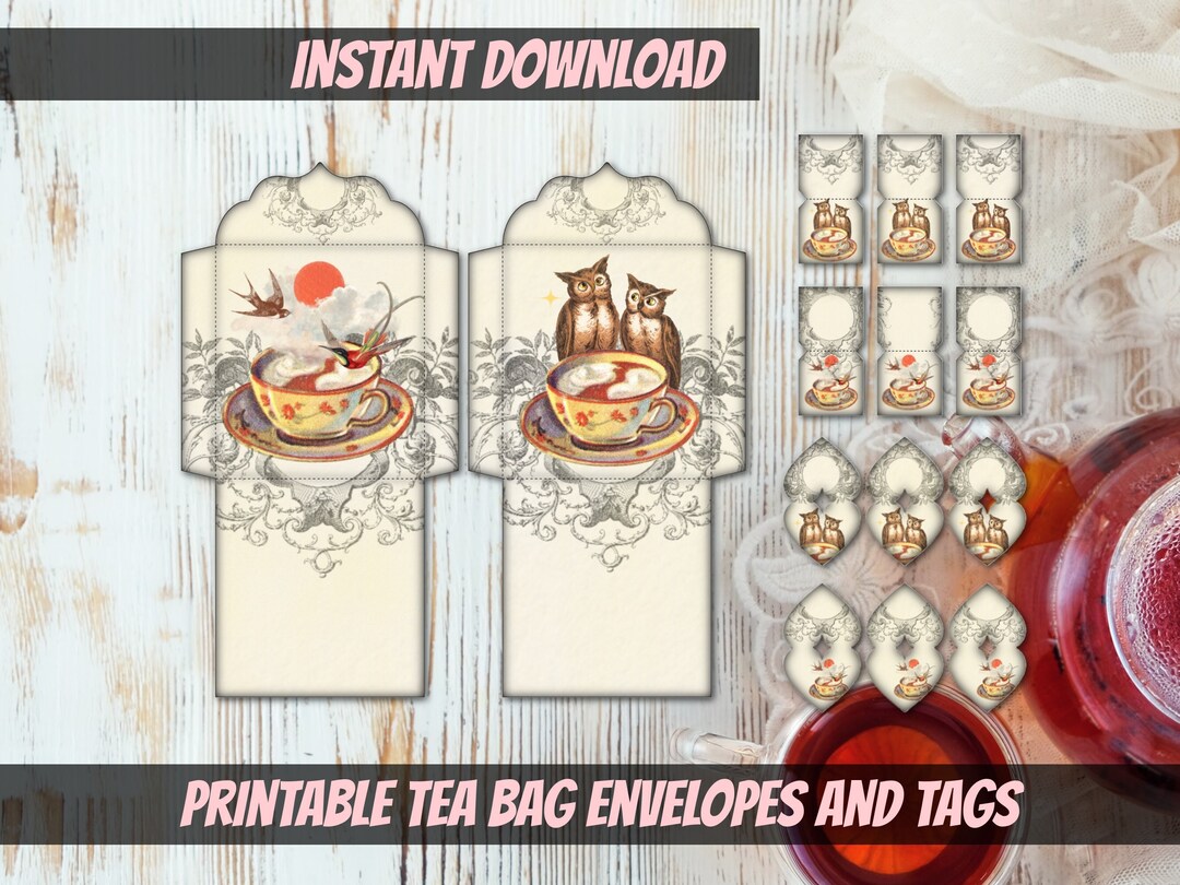 PRINTABLE Digital Download Vintage Owl Tea Bag Envelopes and Tags-birds ...