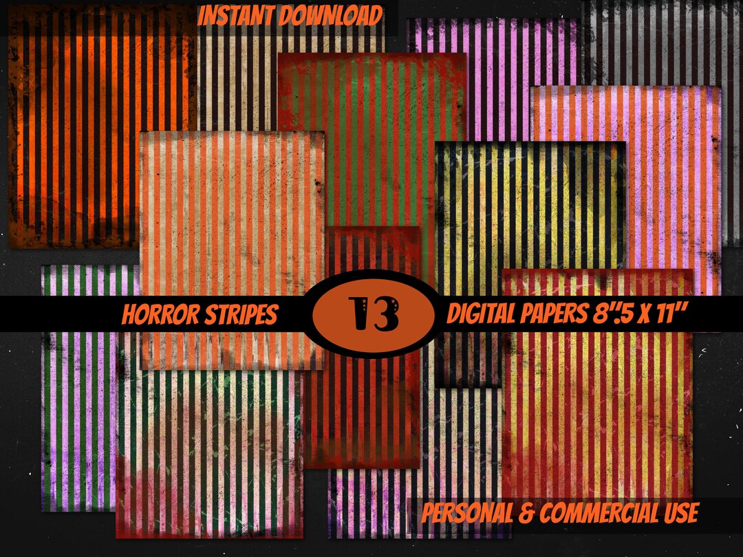 Grungy Horror Stripes Digital Papers-halloween Striped Digital Pages ...