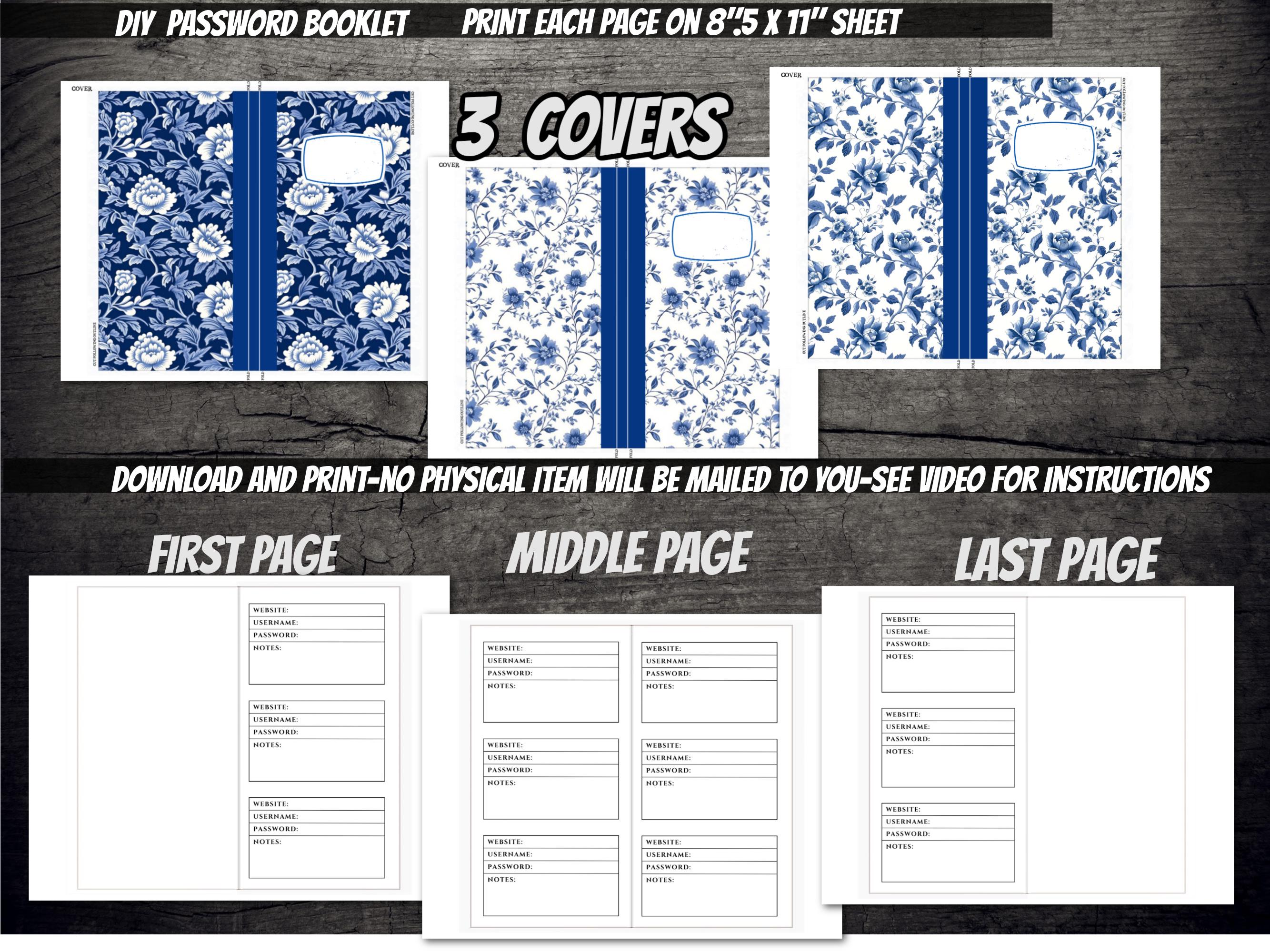 3 PRINTABLE Password Tracker Booklet Chinoiserie Pattern Traveler ...