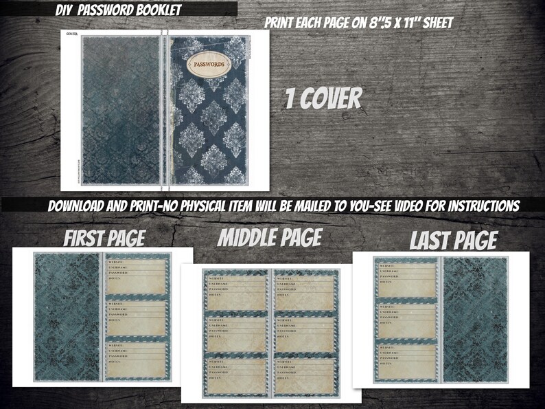 PRINTABLE Password Tracker Booklet-denim Damask Traveler Notebook DIY ...