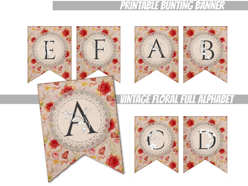 PRINTABLE Vintage Floral Alphabet Bunting Banner Digital Download Party ...