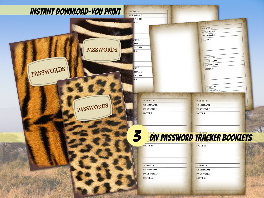3 Printable Password Tracker Booklet Bundle Safari Themed Traveler ...