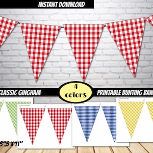 PRINTABLE Gingham Pennant Bunting Banner Digital Download Party Garland ...
