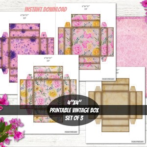 4x4printable Vintage Print Floral Cottage Box Bundle Multi Purpose ...