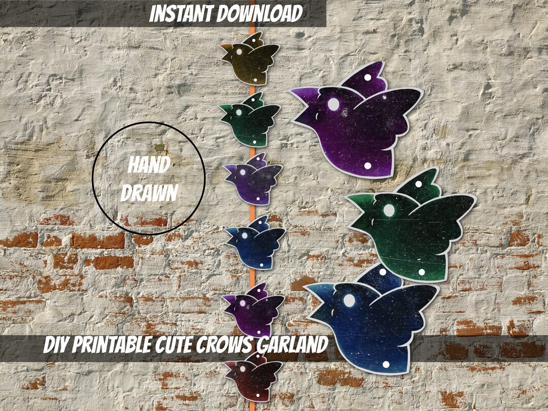 PRINTABLE Vintage Crows Fall Garland Digital Download Cute Black Crow ...