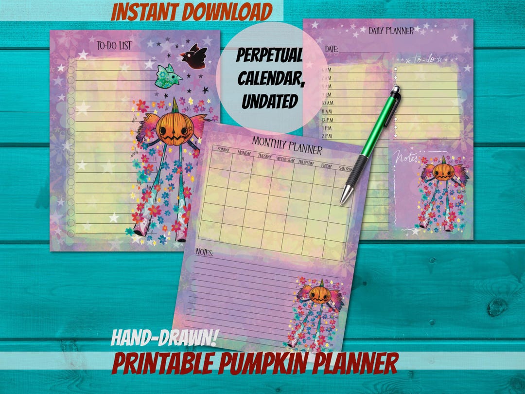 PRINTABLE Whimsical Pumpkin Colorful Undated Calendar Digital ...