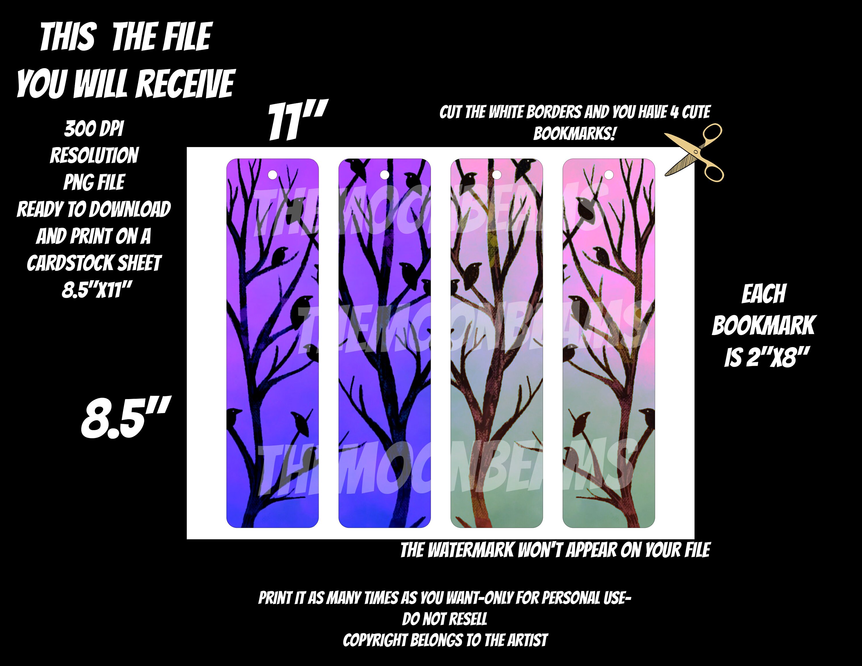 PRINTABLE BOOKMARK Set-digital Download-crow Bookmark-spooky - Etsy