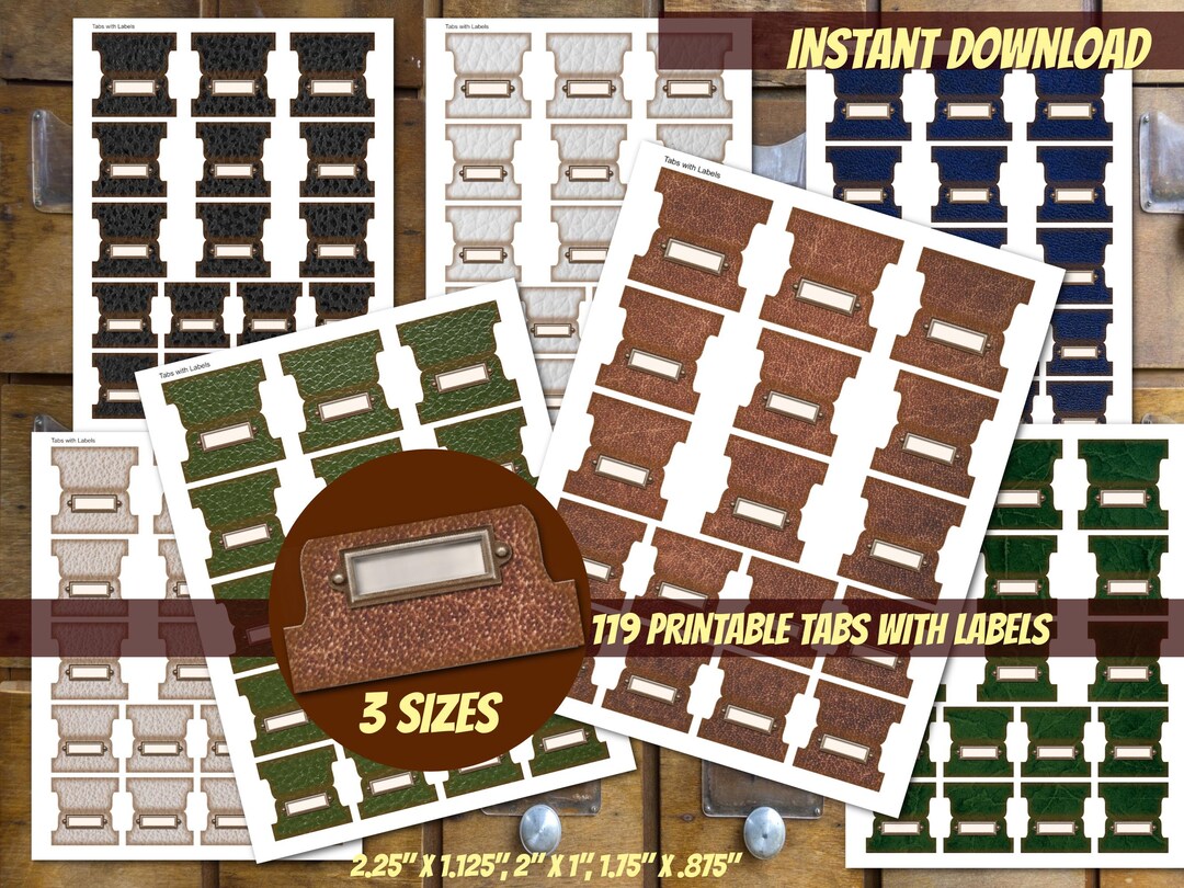 PRINTABLE Leather Tabs With Labels Vintage Junk Journal Ephemera ...