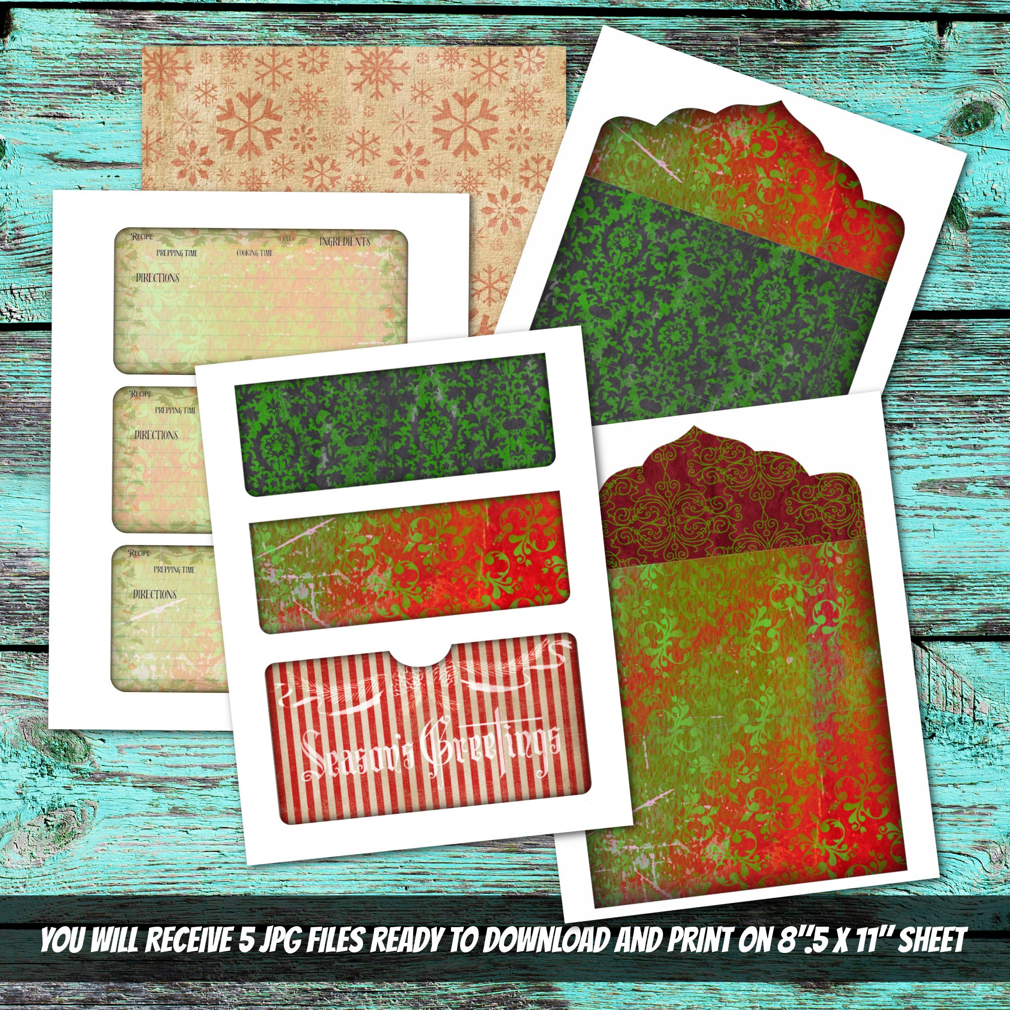 PRINTABLE Vintage Christmas Recipe Folder With Blank Recipe Cards Junk ...