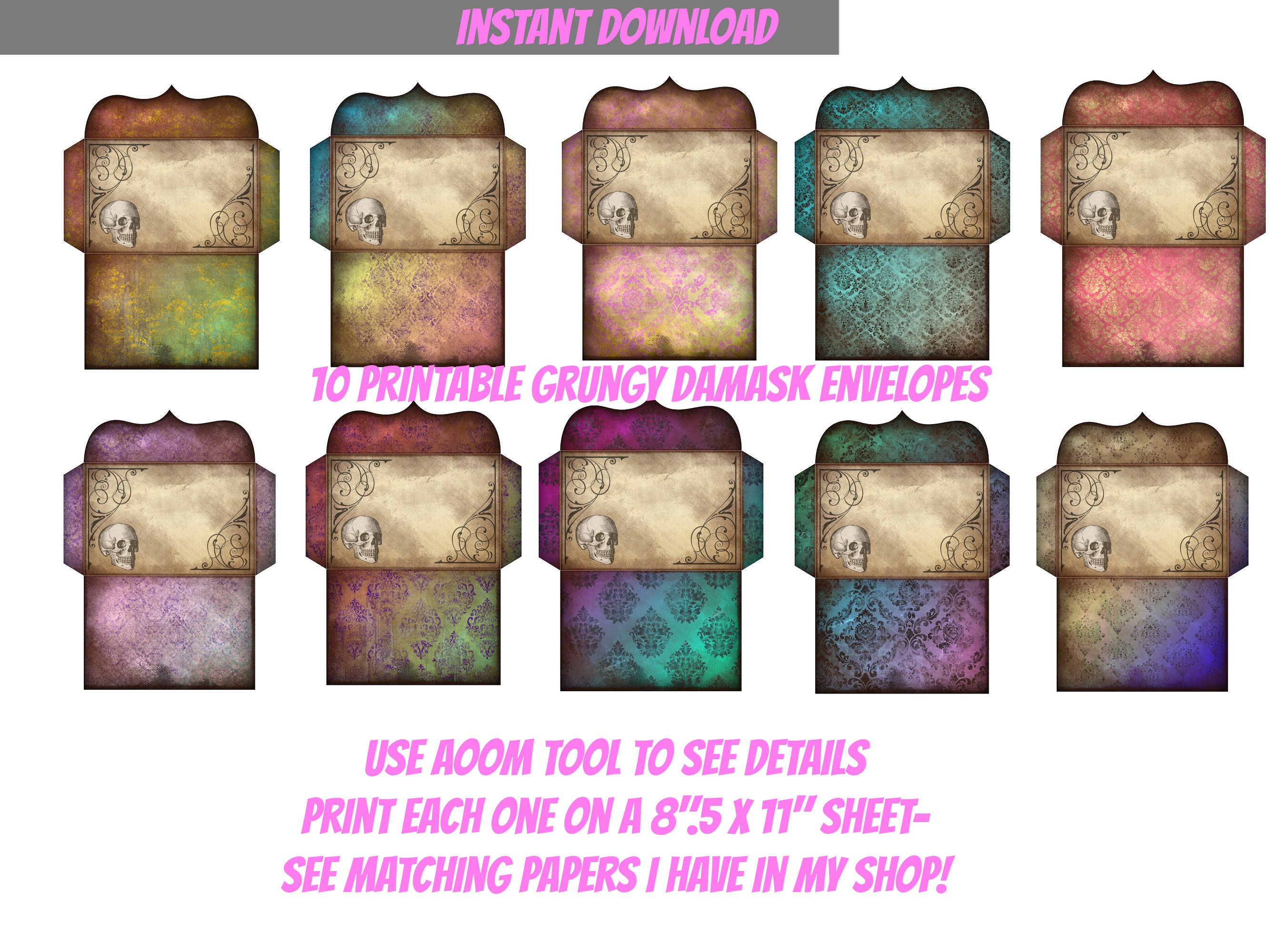 4x6printable Vintage Grunge Colorful Damask Envelope Bundle-printable ...