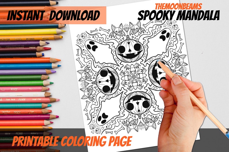 Spooky Mandalas Printable Coloring Pages for Kids and Adults Halloween ...