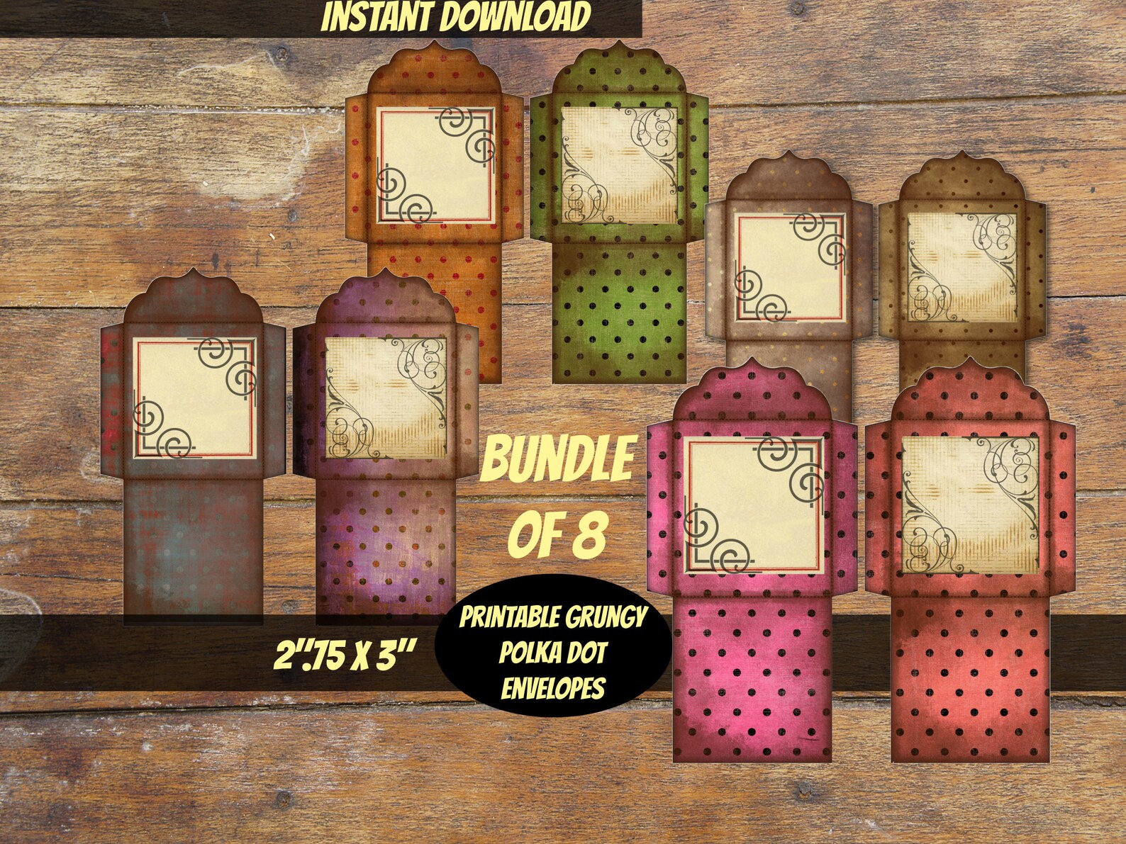 2".75x3"printable Vintage Grungy Polka Dot Envelope Bundle-diy Mini ...