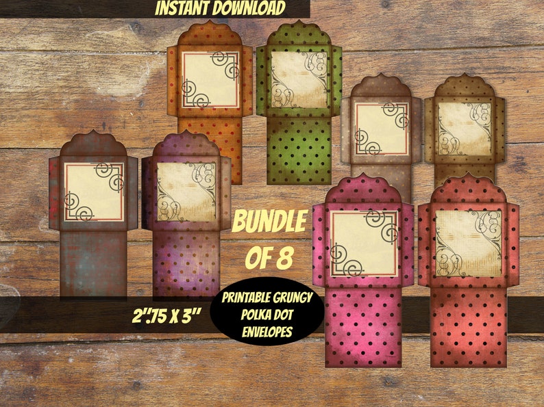 2".75x3"printable Vintage Grungy Polka Dot Envelope Bundle-diy Mini ...