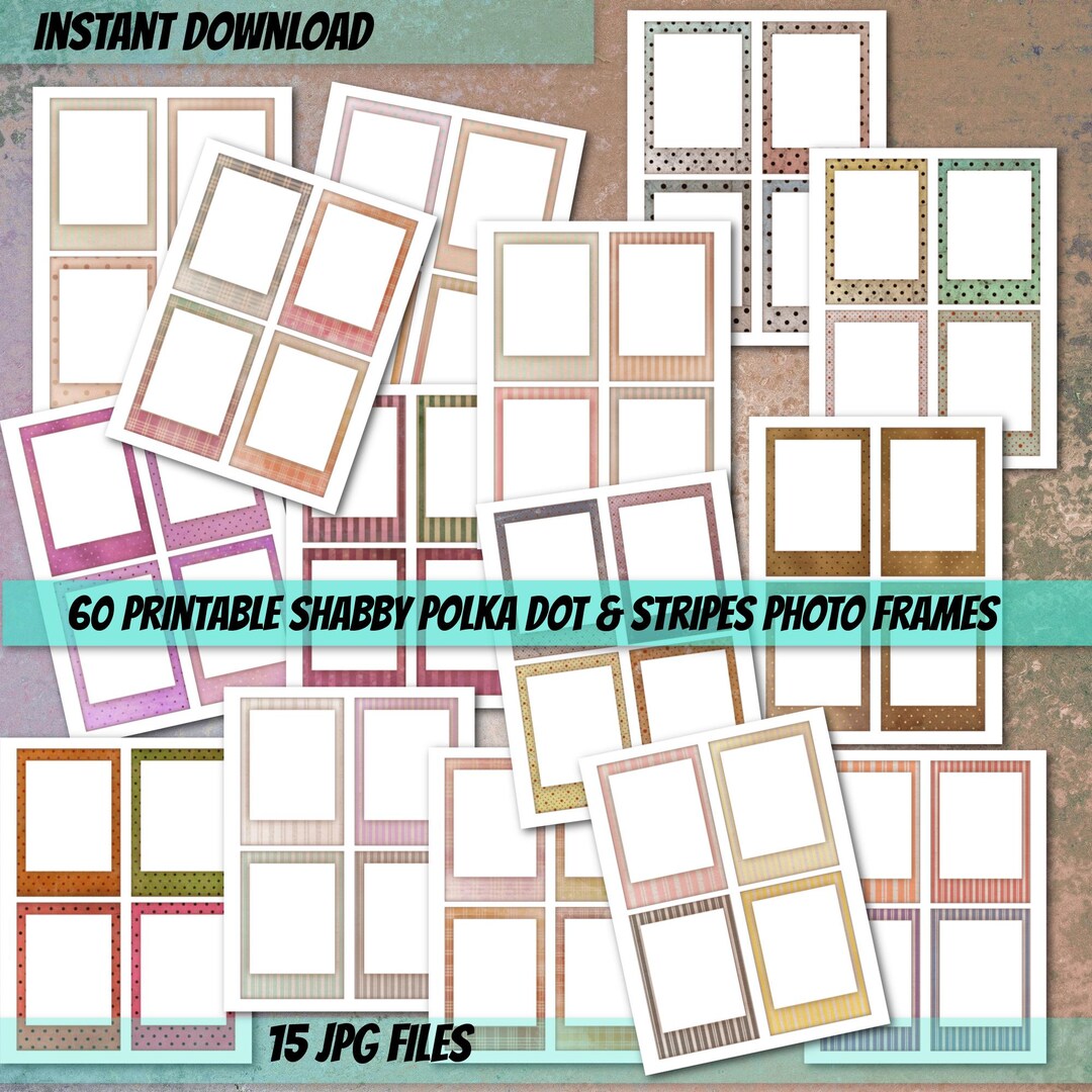 60 PRINTABLE Polaroid Style Shabby Polka Dots and Stripes Photo Frame ...