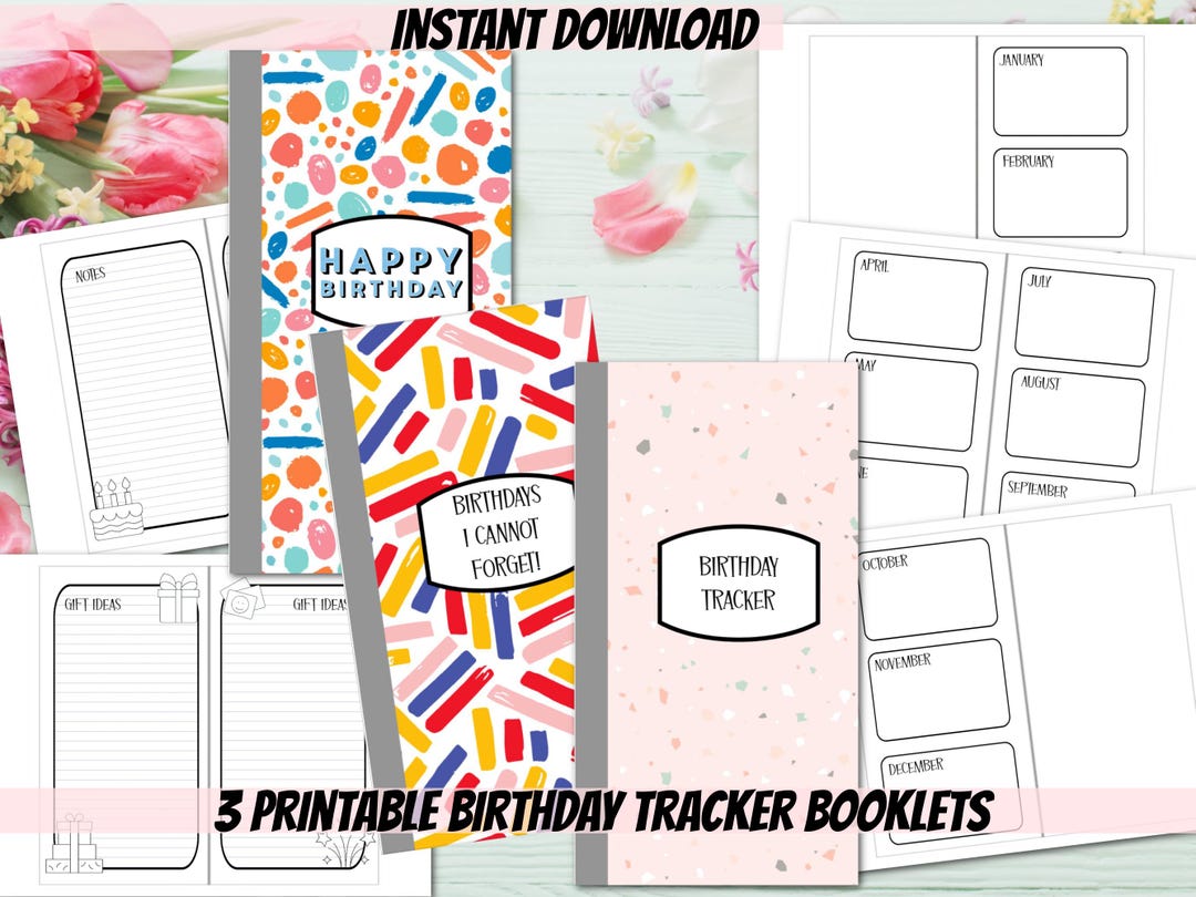 3 Printable Birthday Tracker Booklet Bundle Pastel Neutral Birthday ...