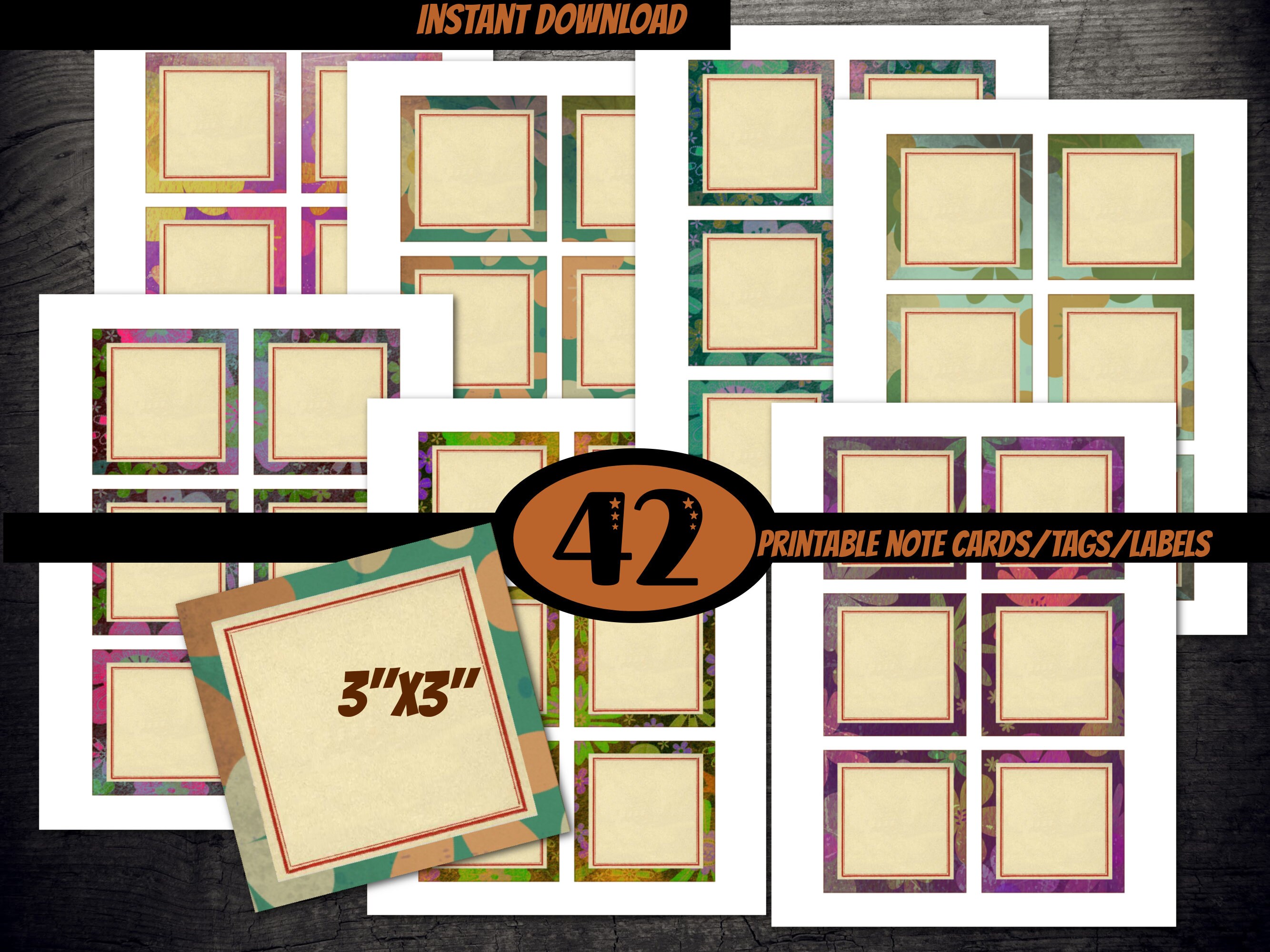3x3 PRINTABLE Retro Floral Sticky Notes-vintage Flowers Card Sheet ...