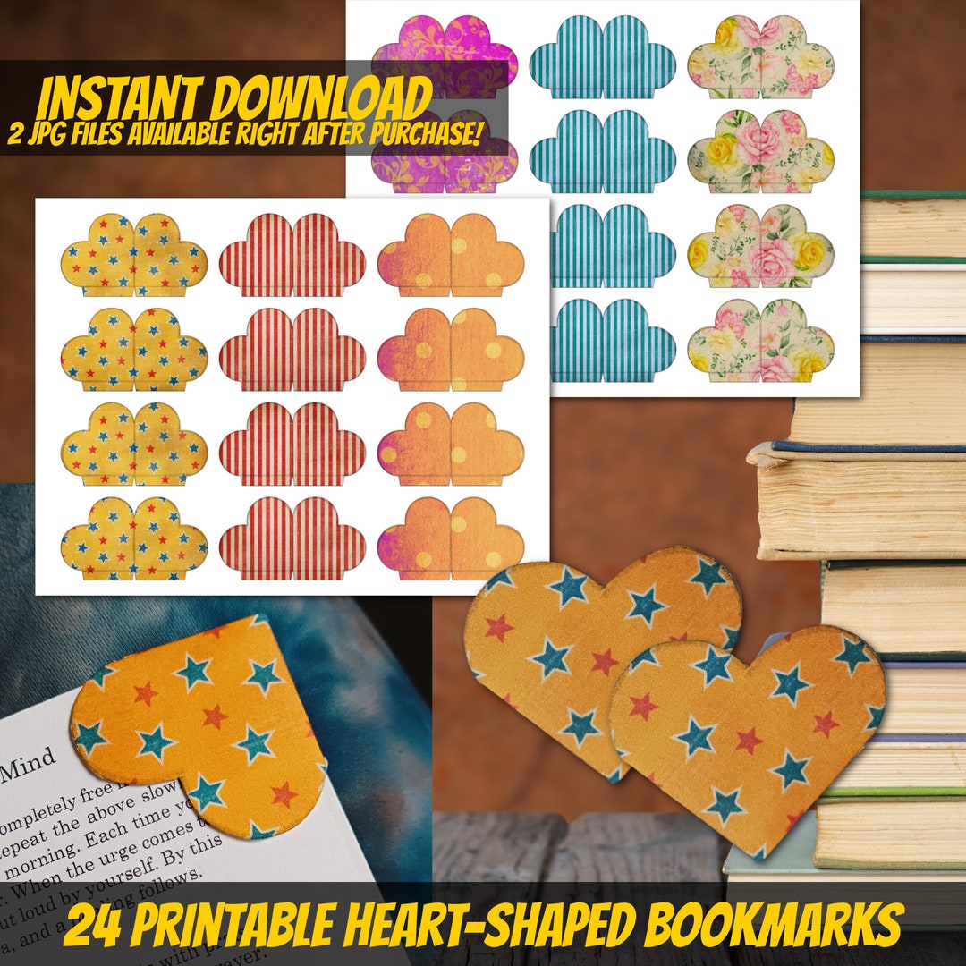 PRINTABLE Heart-shaped Bookmark Bundle-digital Bookmark-set of ...