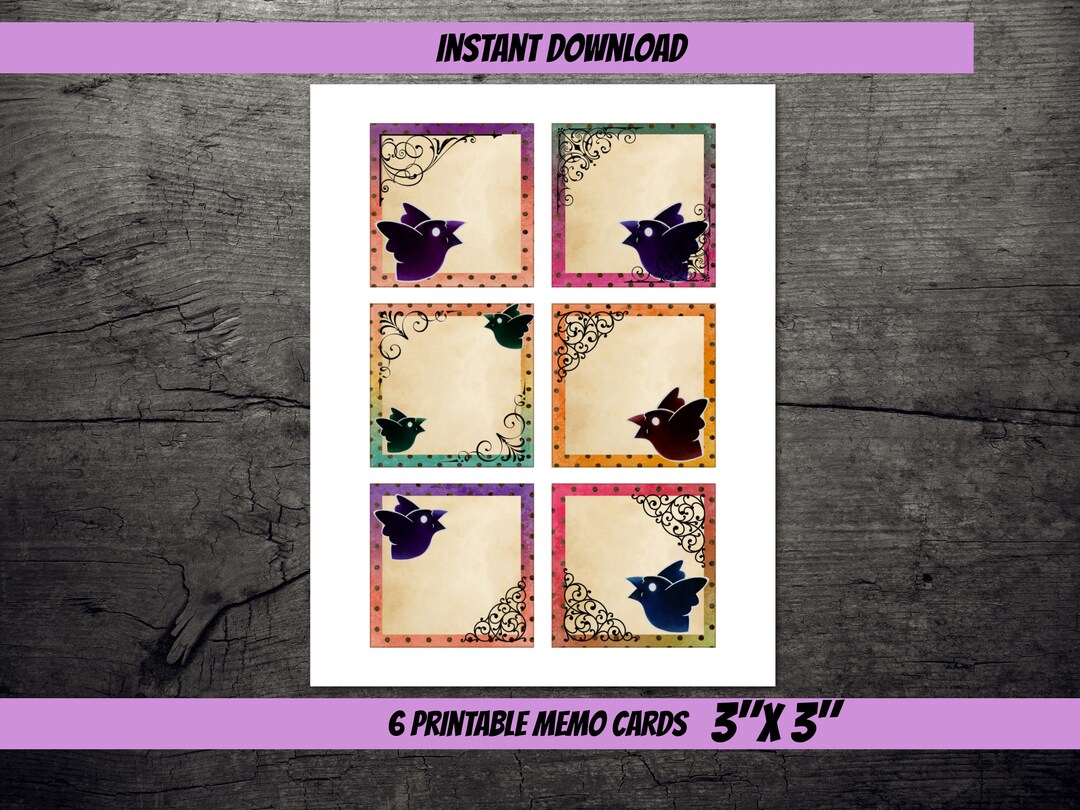 3"x 3" PRINTABLE Cute Crow Sticky Notes Gothic Note Card Sheet ...