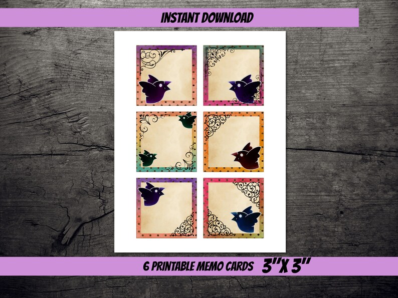 3"x 3" PRINTABLE Cute Crow Sticky Notes Gothic Note Card Sheet ...