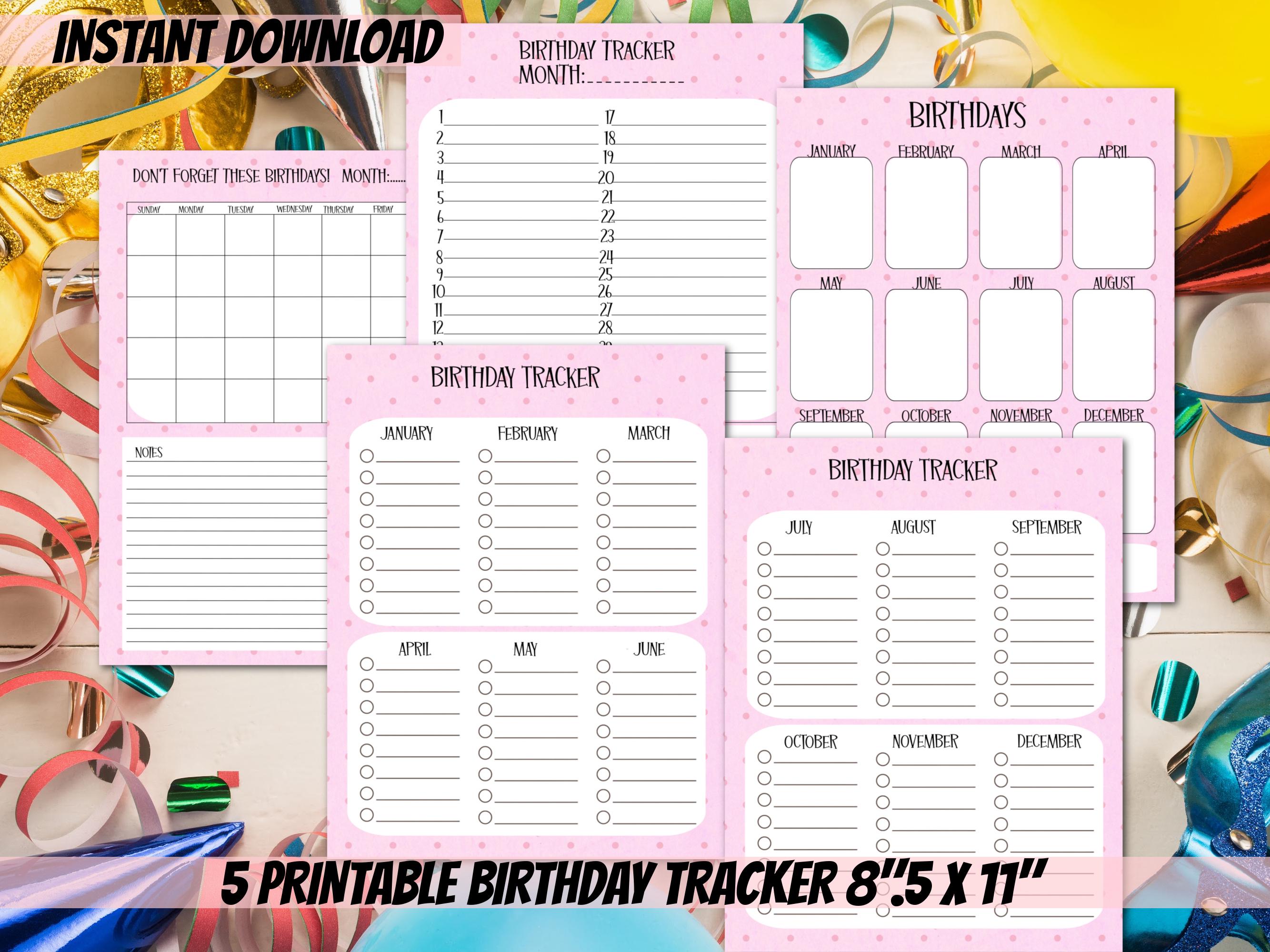 PRINTABLE Pink Polka Dot Birthday Tracker Sheet Bundle Instant Download ...