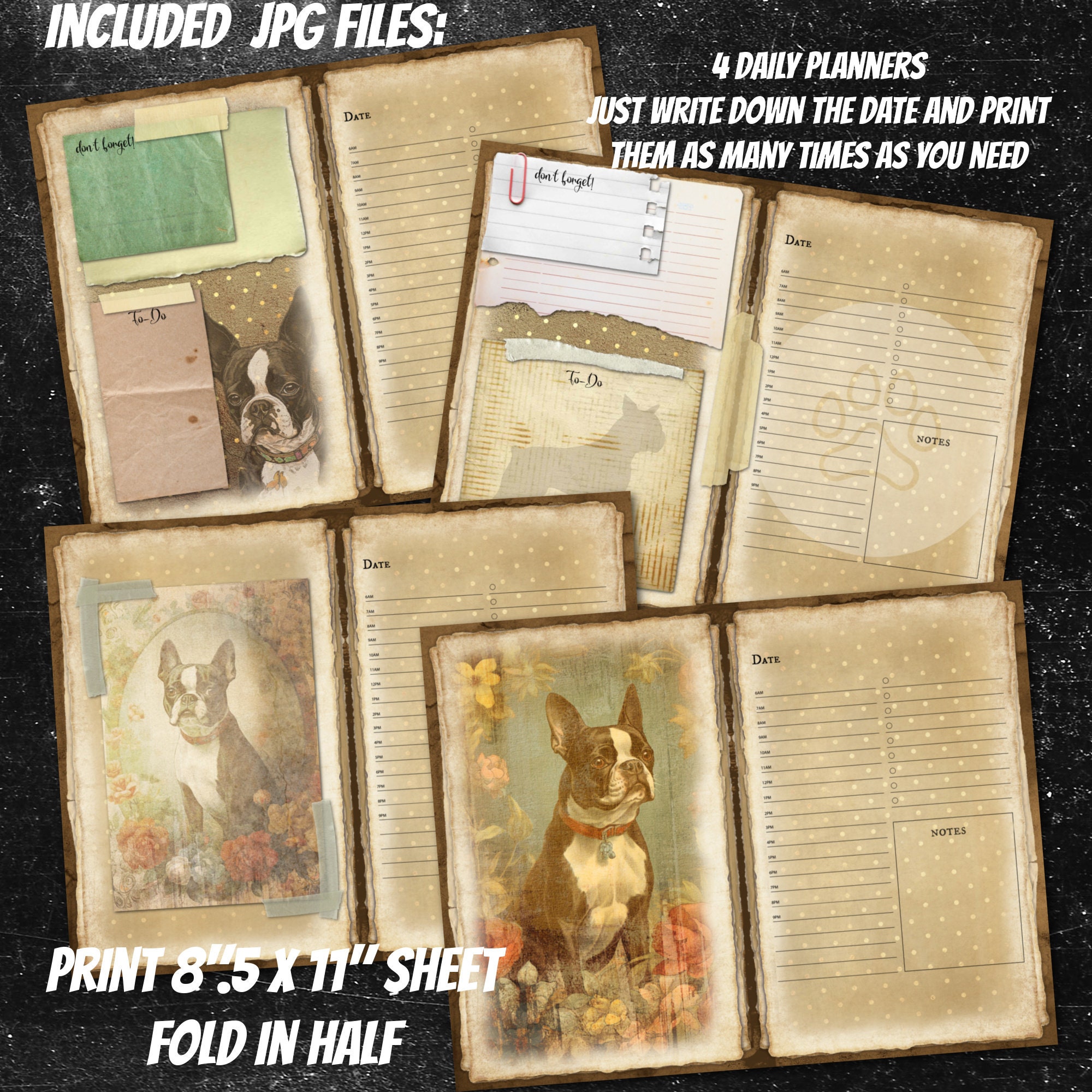 PRINTABLE Boston Terrier Perpetual Calendar Planner-vintage Dog Junk ...