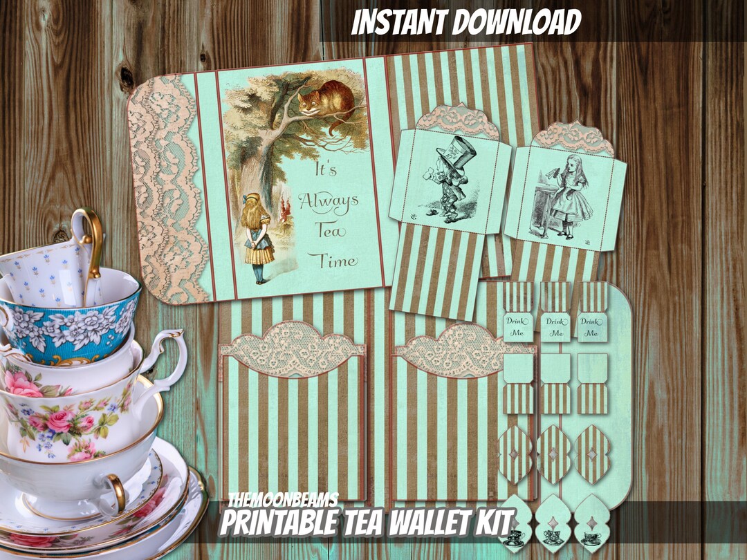 Alice in Wonderland PRINTABLE Folio Tea Wallet Kit-diy Tea Bag ...