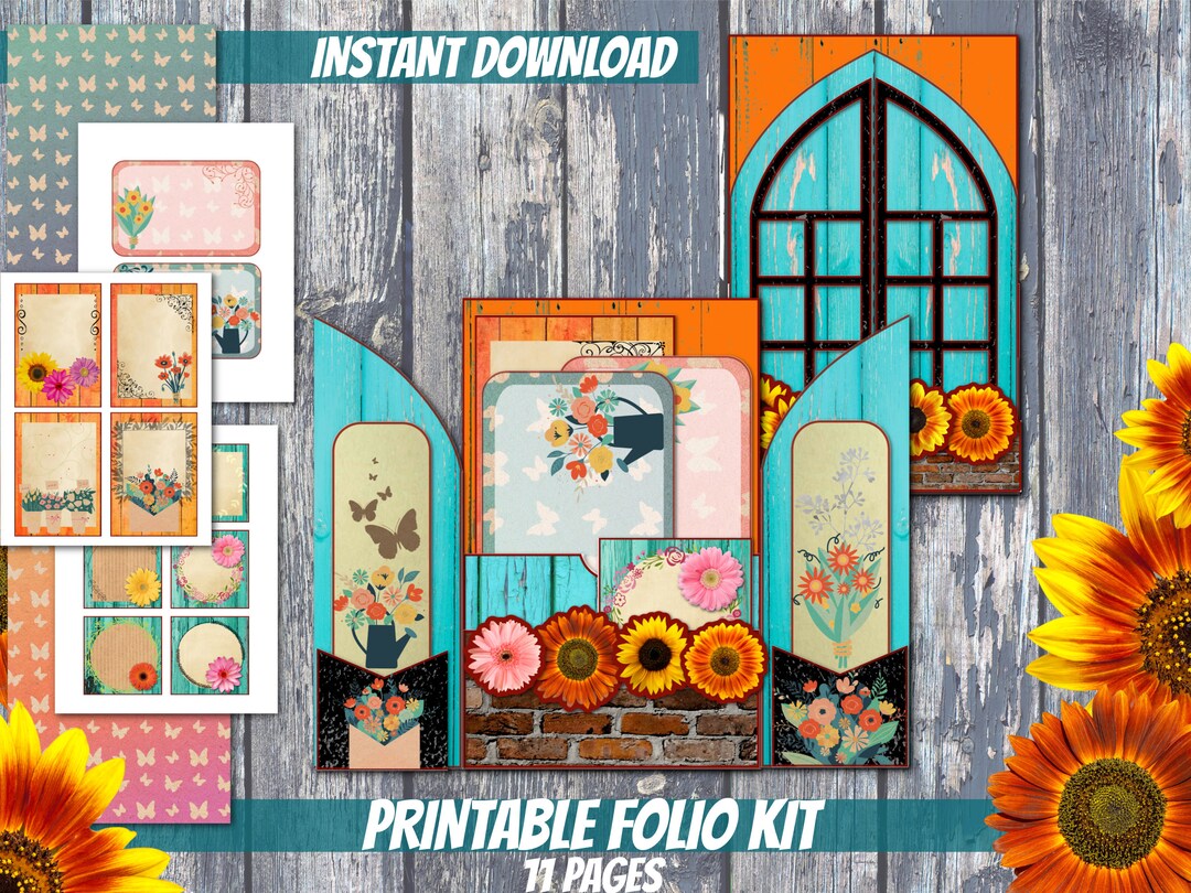 PRINTABLE Window Junk Journal Folio Insert Boho Colorful Floral Folder ...