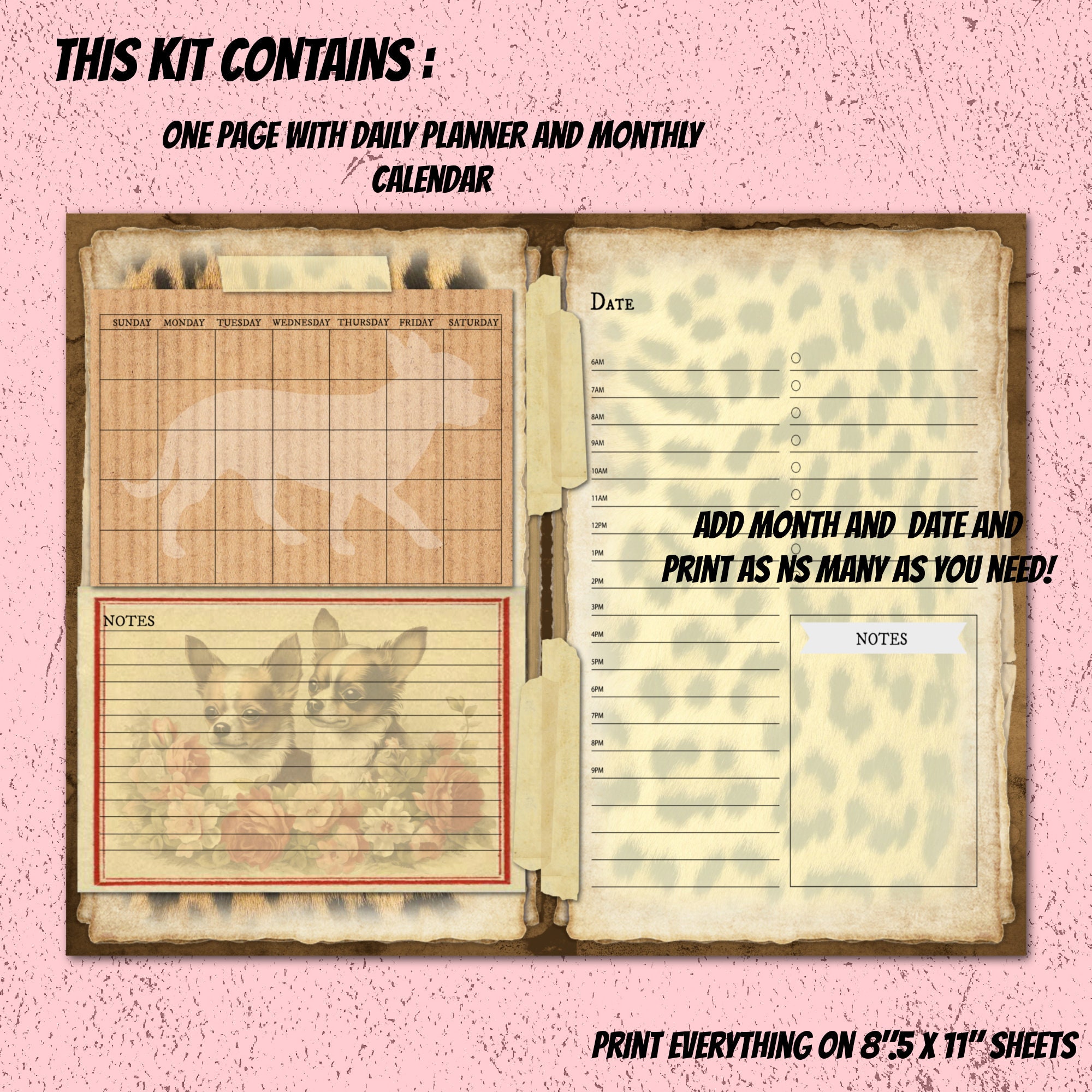 PRINTABLE Vintage Chihuahua Perpetual Calendar Planner Junk Journal ...