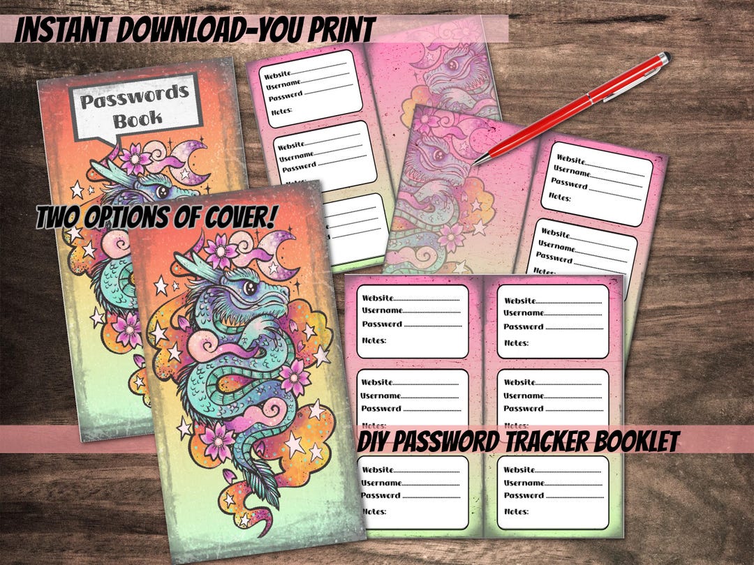PRINTABLE Password Tracker Booklet Cute Blue Dragon Traveler Notebook ...