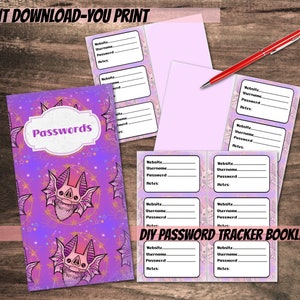 PRINTABLE Password Tracker Booklet-pastel Goth Bat Traveler Notebook ...