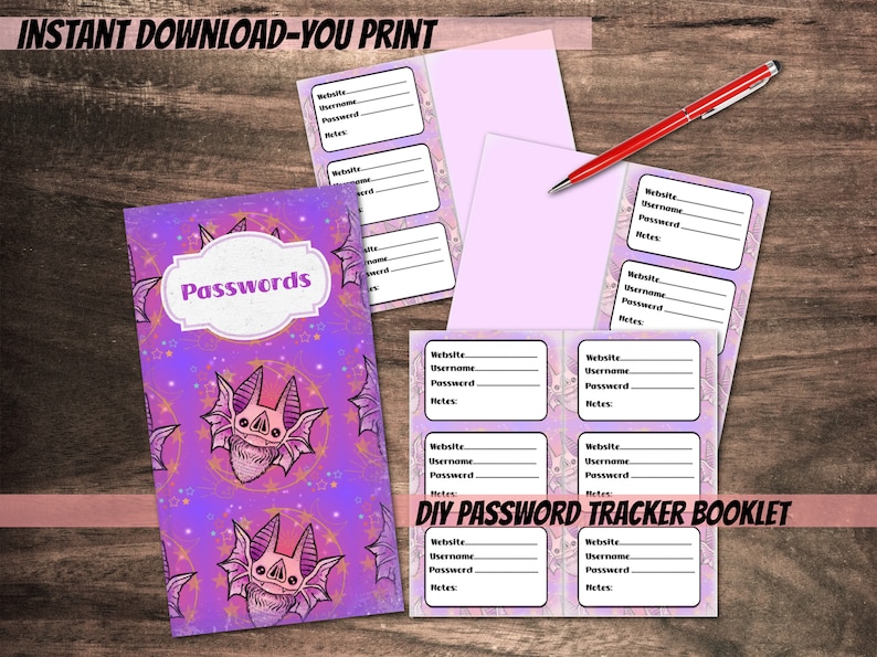 PRINTABLE Password Tracker Booklet-pastel Goth Bat Traveler Notebook ...