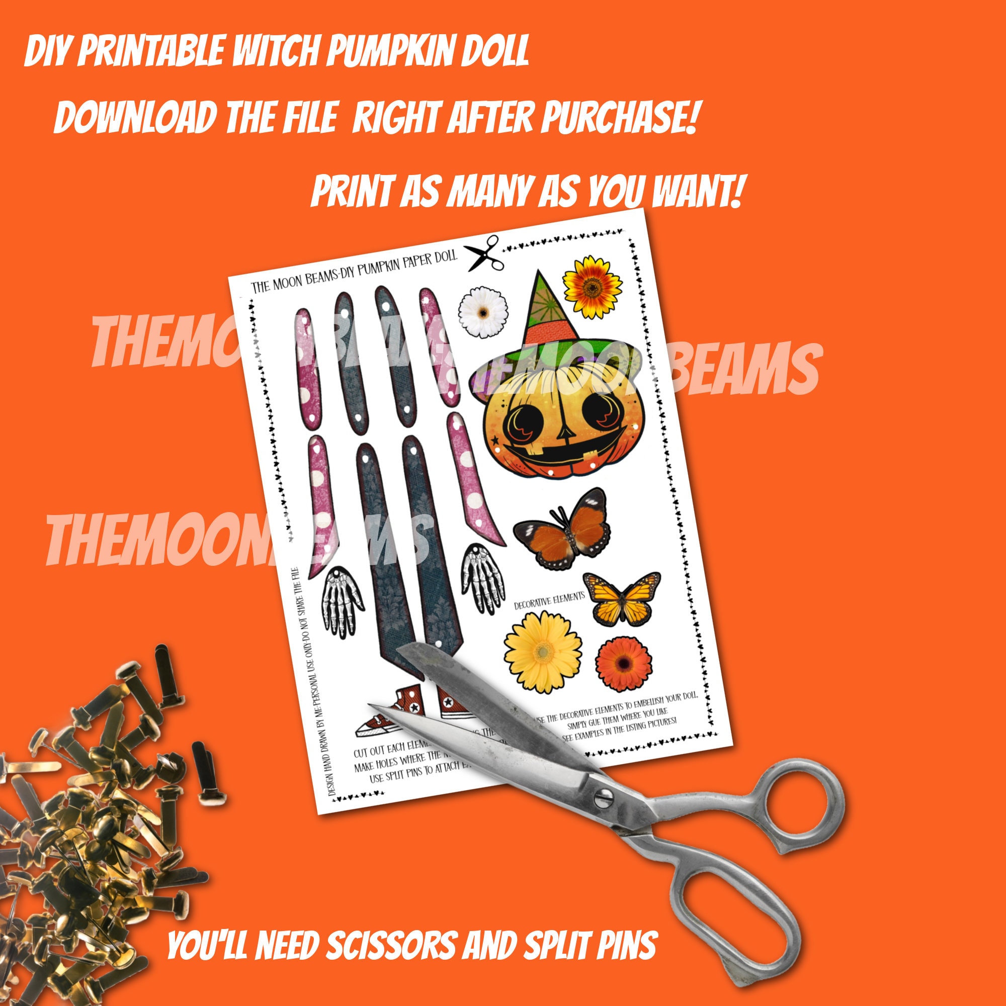 PRINTABLE Vintage Pumpkin Paper Doll Digital Download Retro Halloween ...