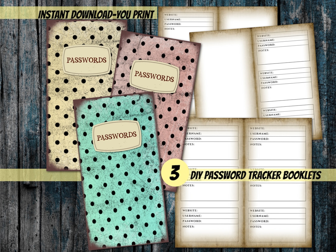 3 Printable Password Tracker Book Bundle Pastel Color Vintage Polka Dot ...