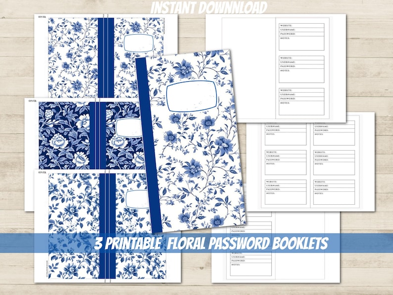 3 PRINTABLE Password Tracker Booklet Chinoiserie Pattern Traveler ...