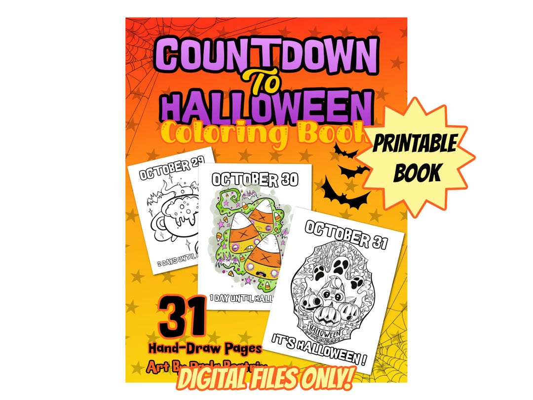 PRINTABLE Countdown to Halloween Coloring Book With Hand-drawn Art ...