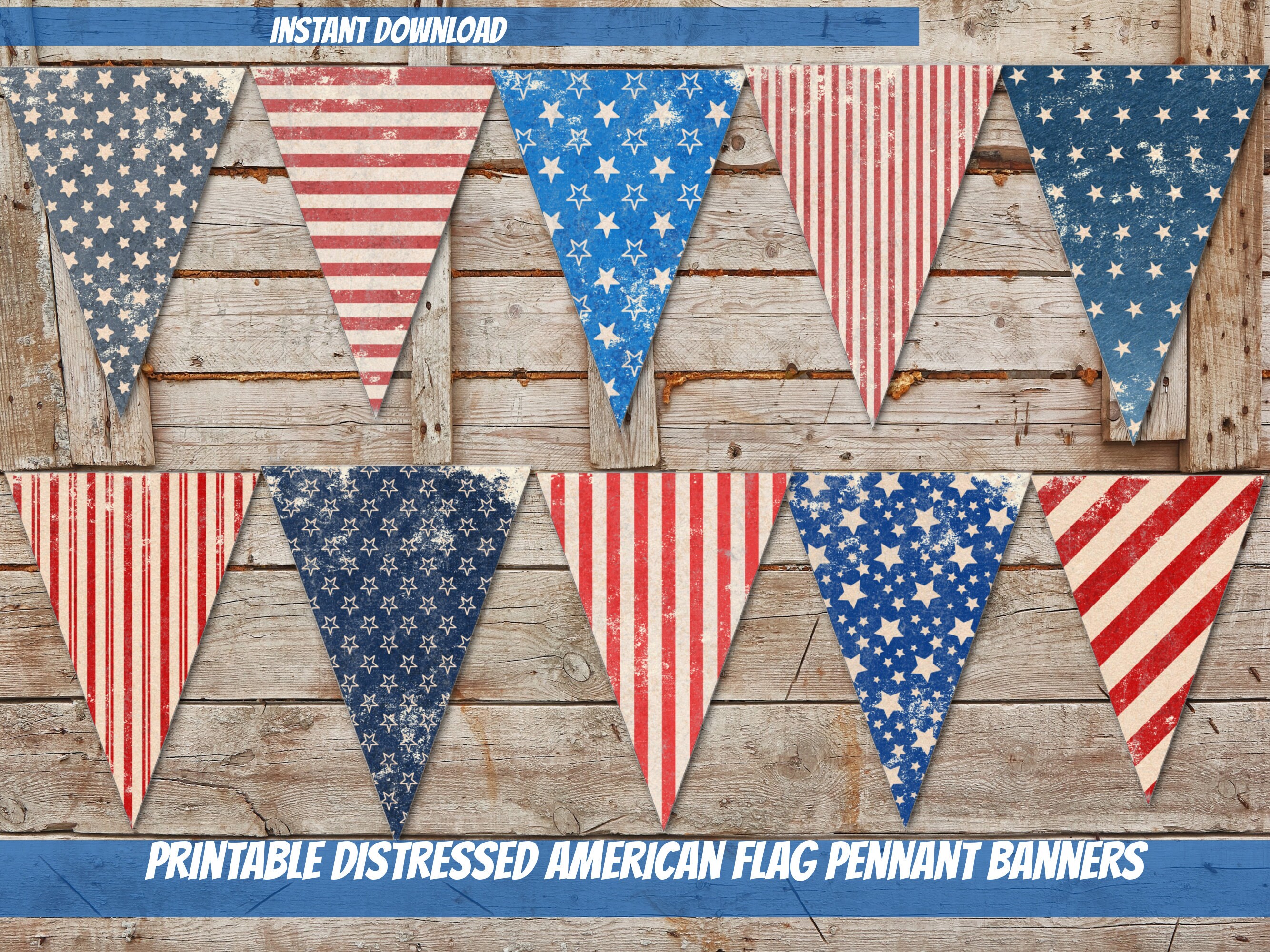 PRINTABLE Distressed American Flag Pennant Bunting Banner Digital ...