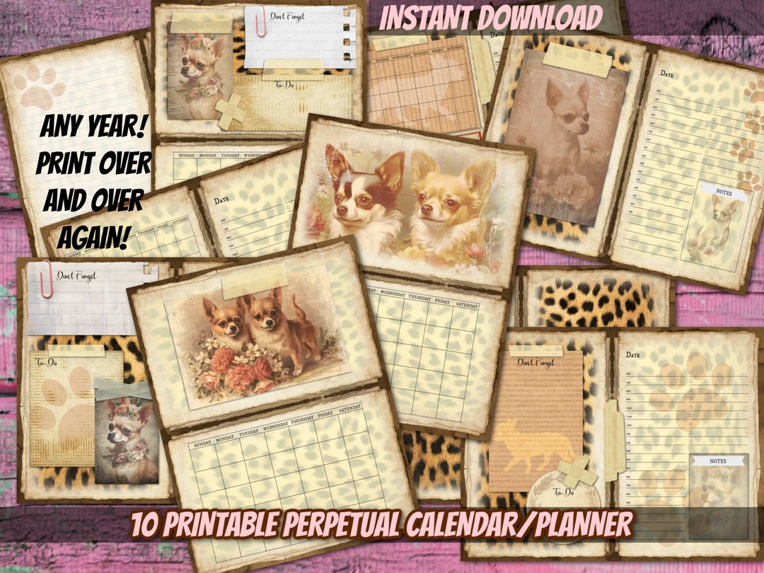 PRINTABLE Vintage Chihuahua Perpetual Calendar Planner Junk Journal ...
