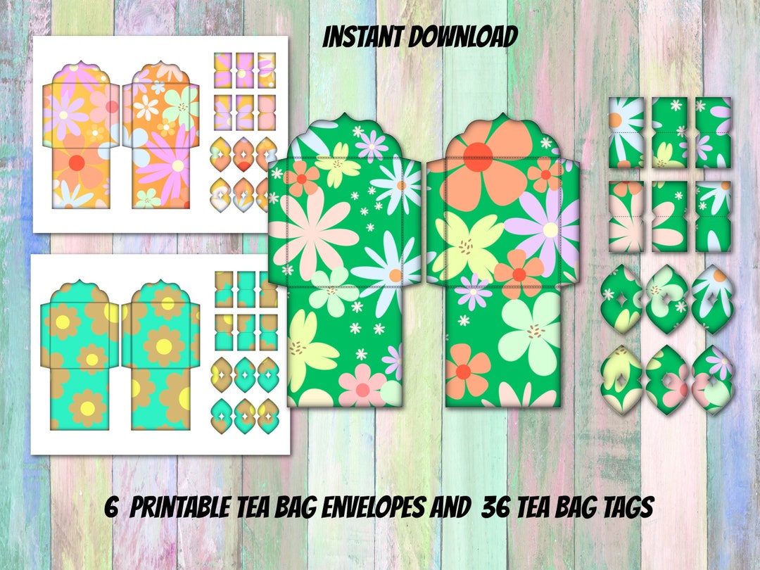 PRINTABLE Retro Floral Colorful Tea Bag Envelopes and Tags-digital ...