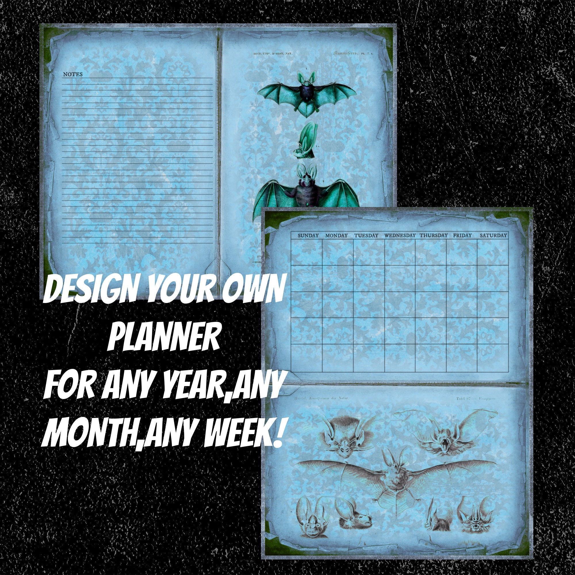 PRINTABLE Vintage Goth Bat Perpetual Calendar Planner Junk Journal ...