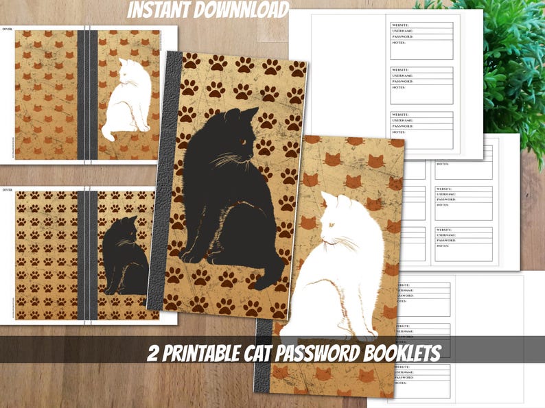 2 PRINTABLE Password Tracker Booklet Vintage Black and White Cat ...